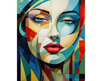 Cubist Art, Woman's Face Portrait, Colourful Abstract Geometric Shapes ...