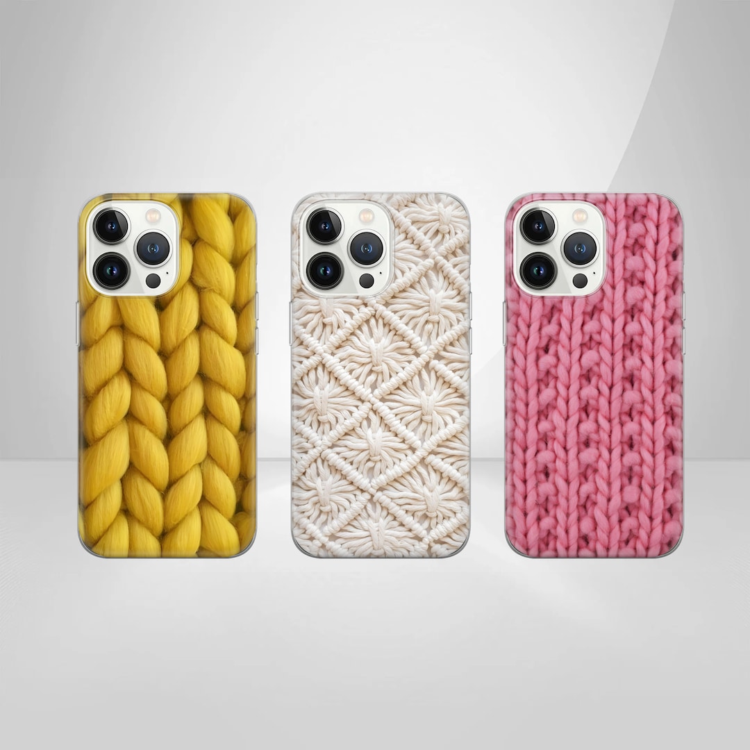 Knitting Pattern Phone Case Yarn Cover for iPhone 16 Pro Max, 15 Plus ...