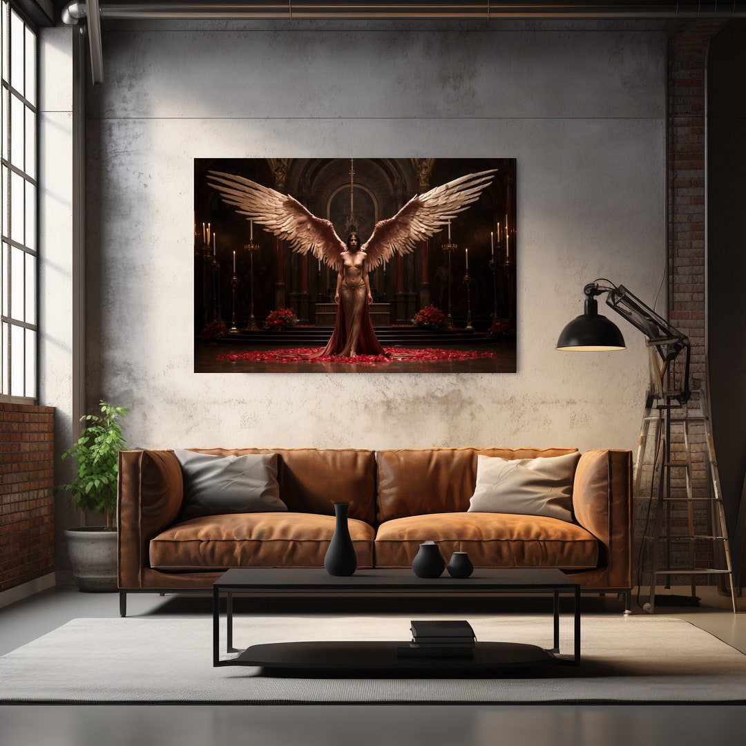 Gothic Angel in Cathedral Canvas Art Print, Woman With Wings Wall Art ...