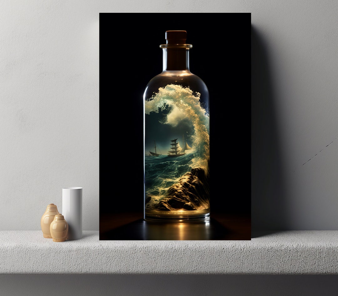 Ocean Wave Encapsulated in a Bottle Canvas Art Print, Captivating Scene ...