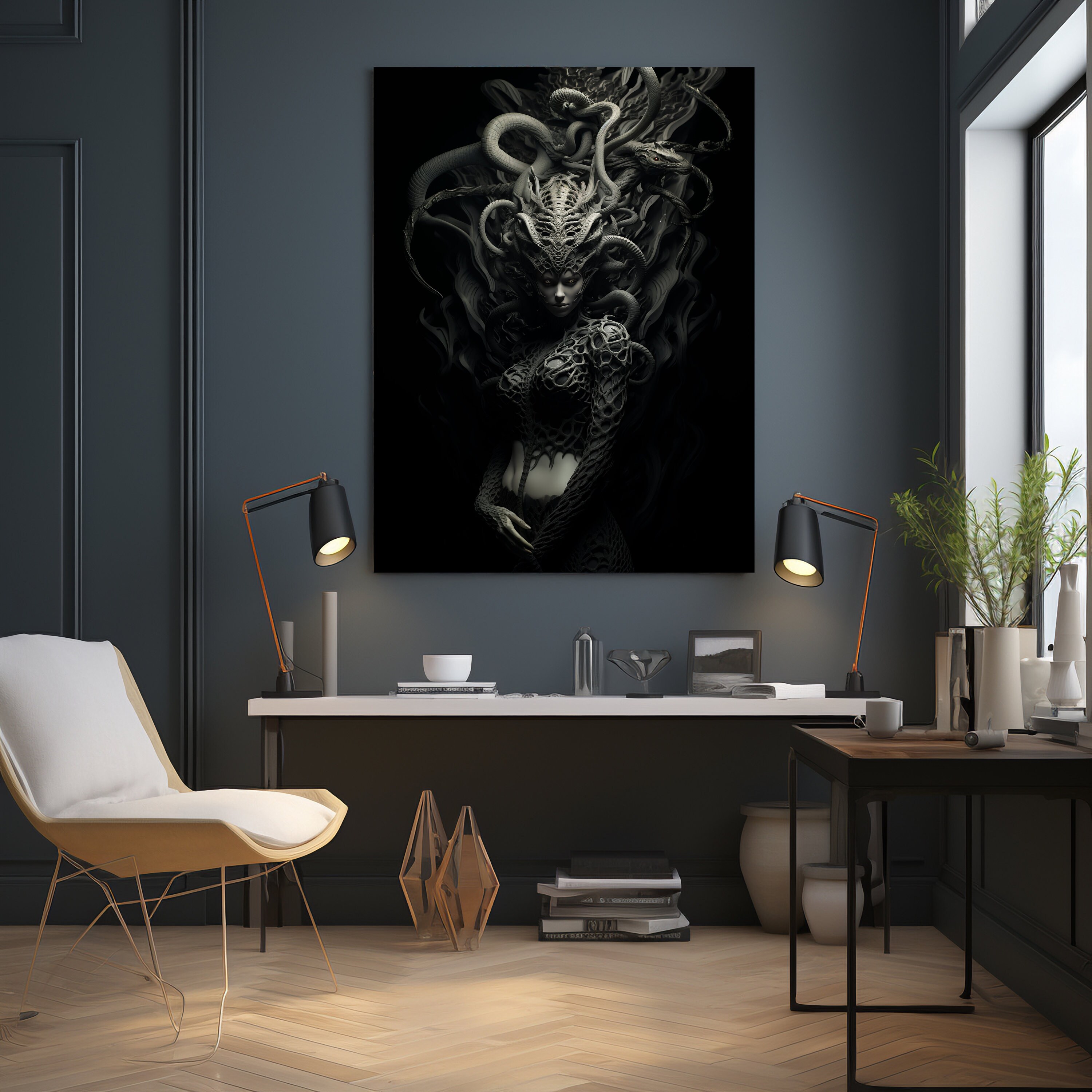 Medusa Dark Enigma Canvas Art Print, Haunting Artwork, Obsidian Gaze ...