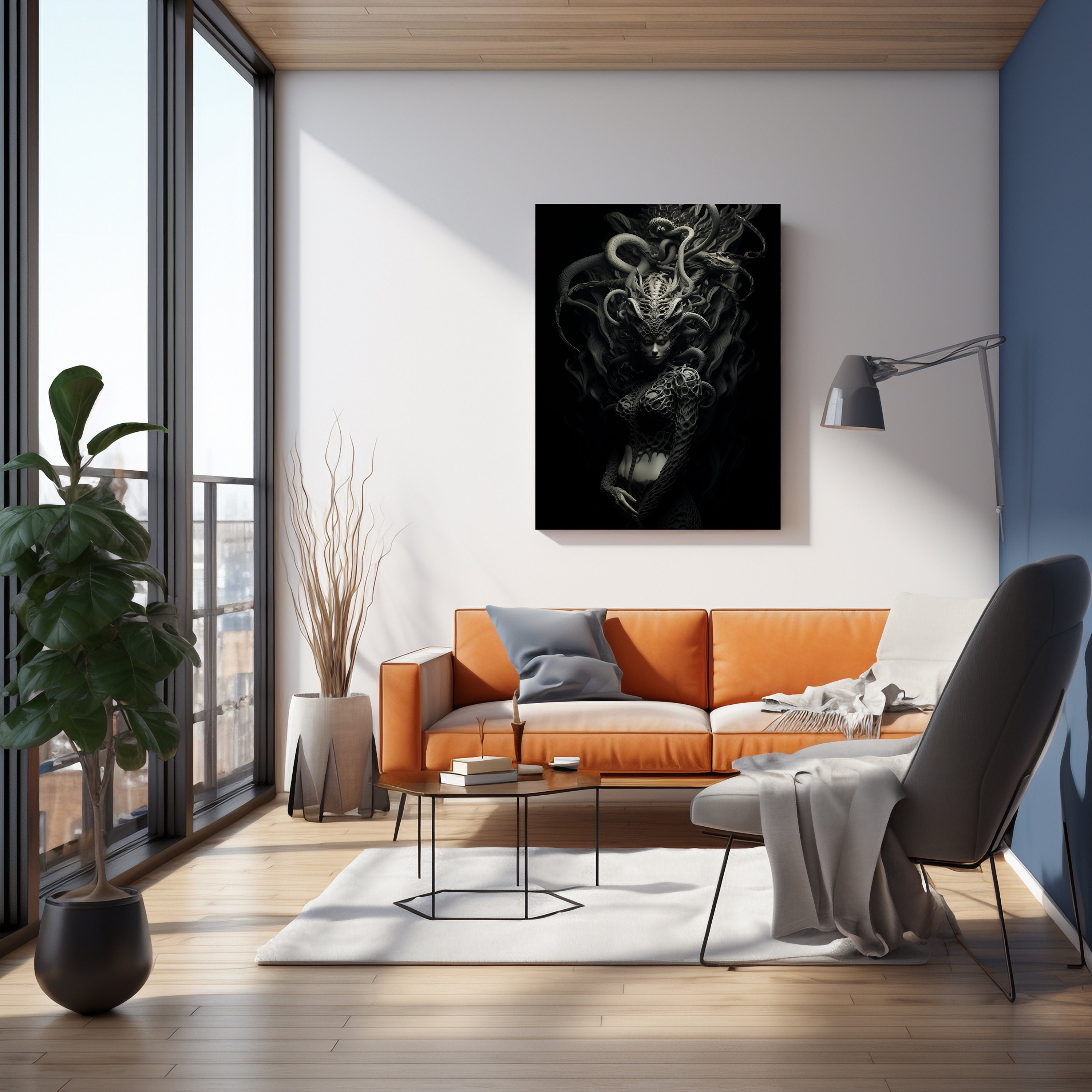 Medusa Dark Enigma Canvas Art Print, Haunting Artwork, Obsidian Gaze ...