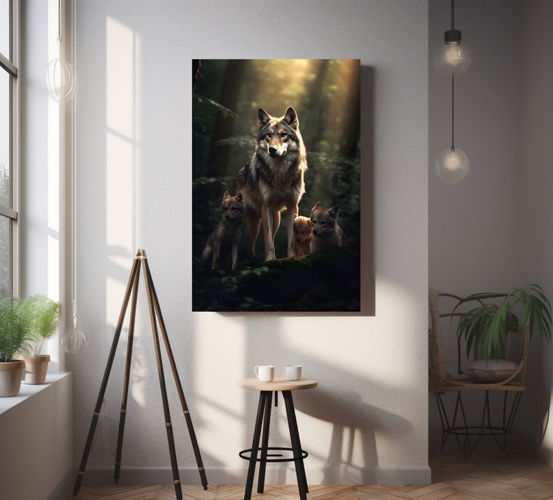 Guardians of the Wild: Wolf Mother With Cubs Canvas Print, Wildlife Art ...
