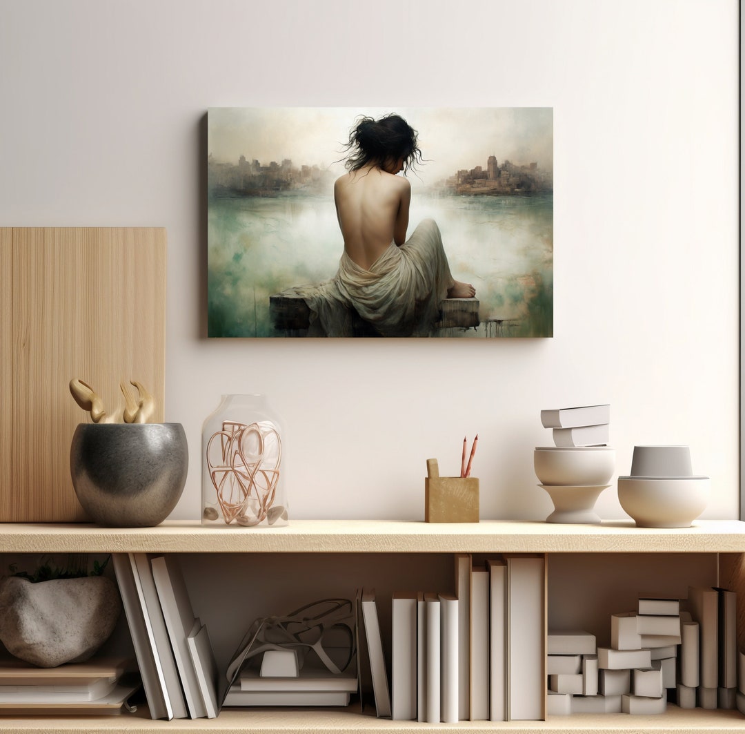 Resting by the River Bank Canvas Art Print, Urban Peace Wall Art, Woman ...
