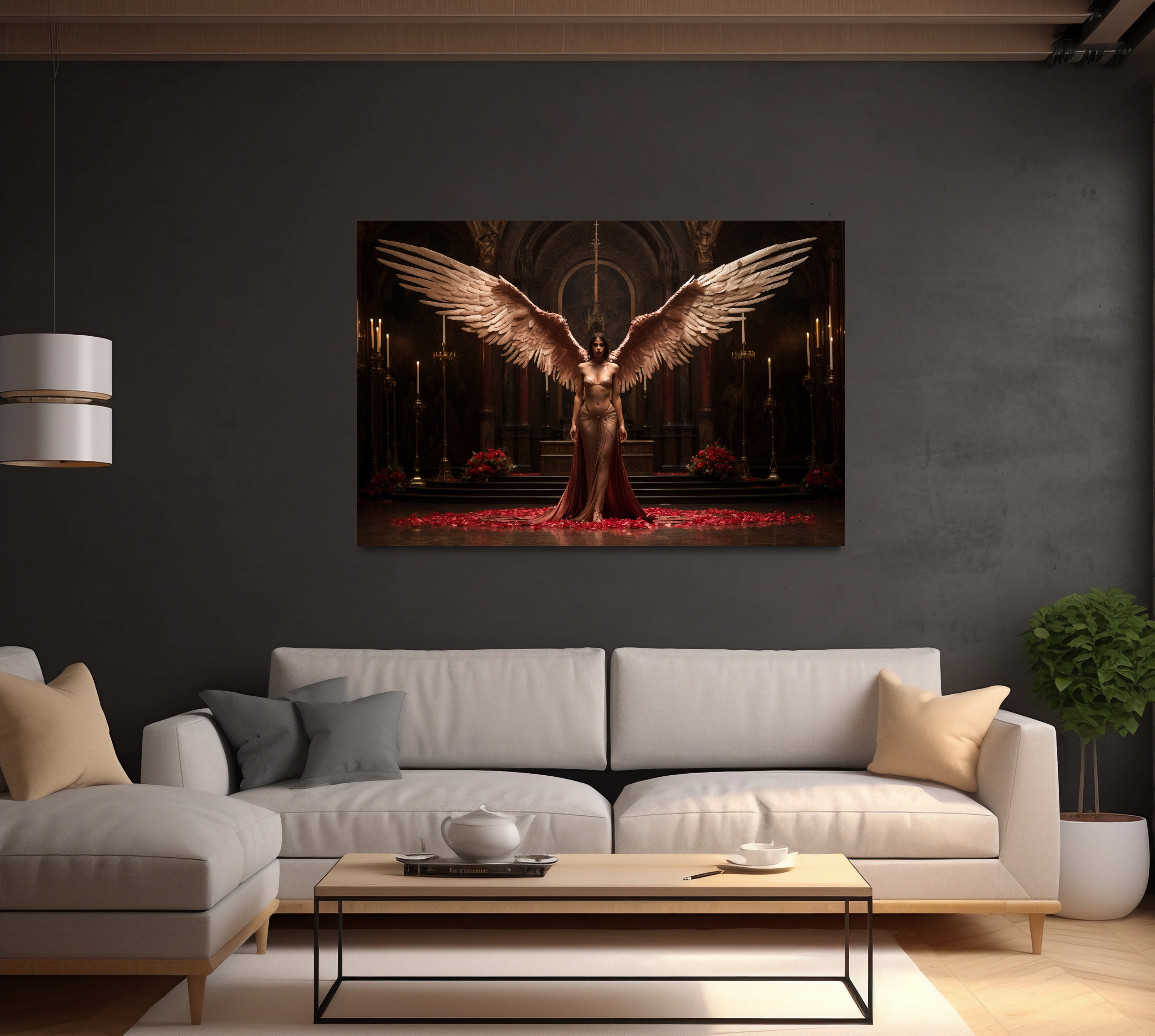 Gothic Angel in Cathedral Canvas Art Print, Woman With Wings Wall Art ...