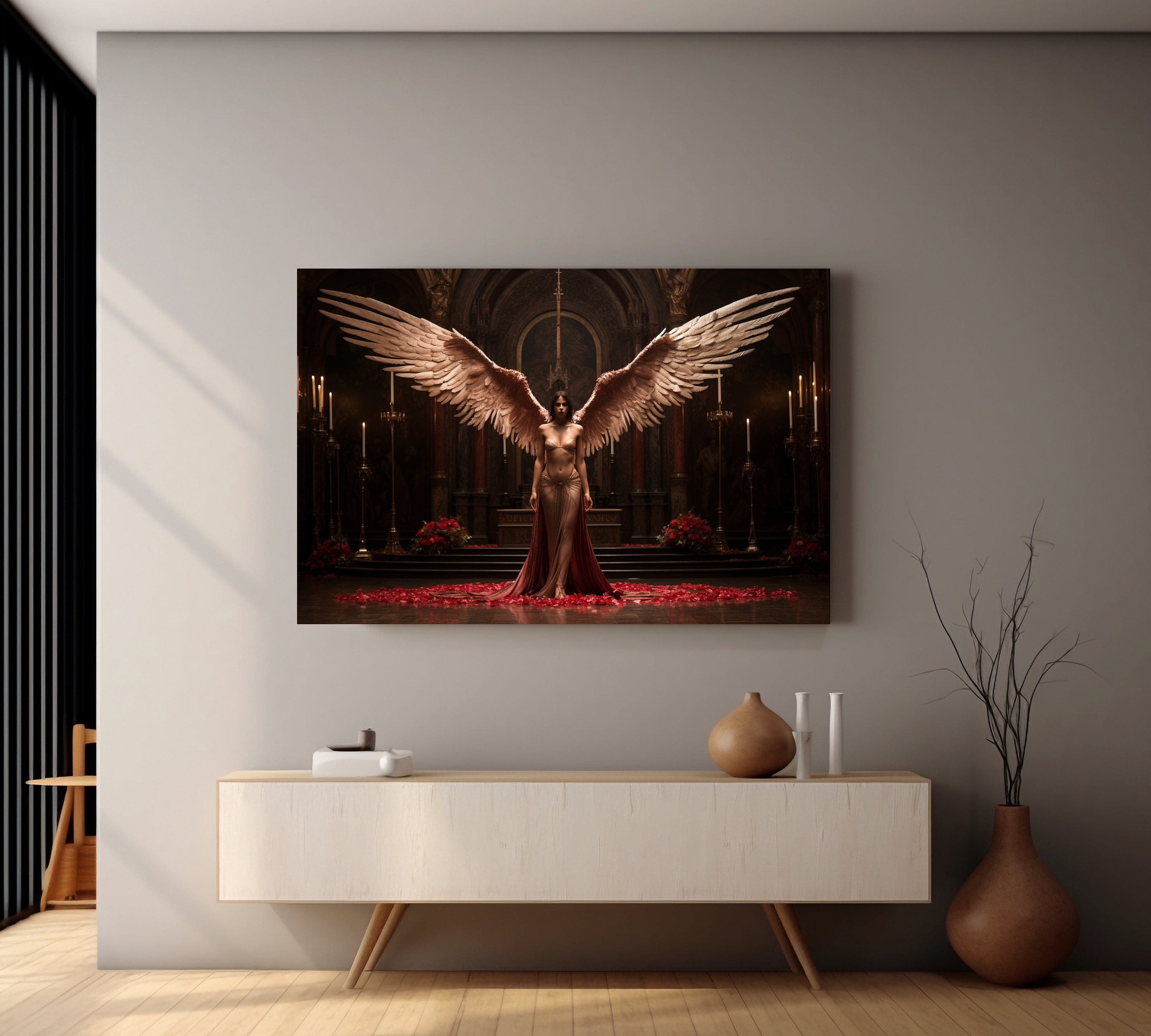 Gothic Angel in Cathedral Canvas Art Print, Woman With Wings Wall Art ...