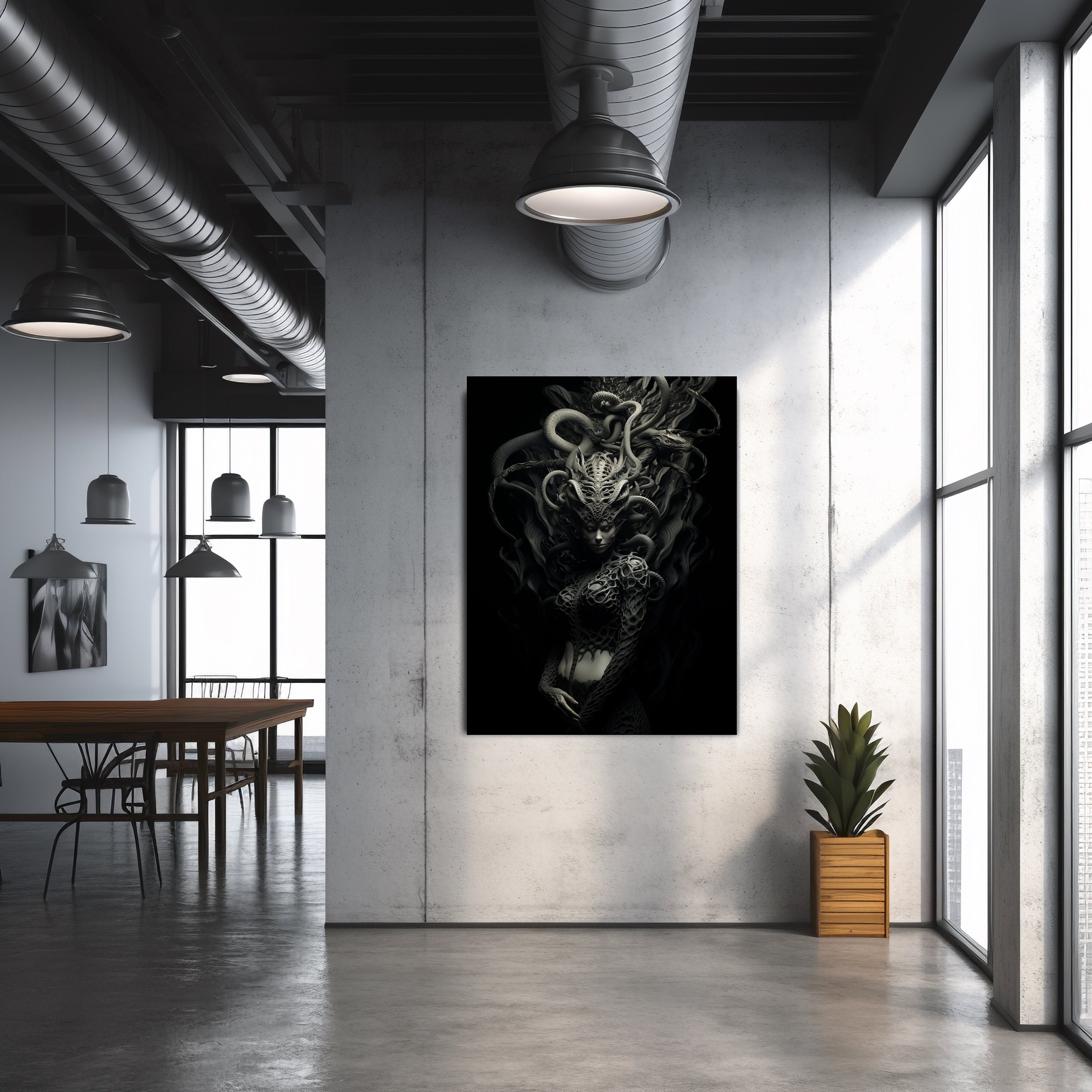 Medusa Dark Enigma Canvas Art Print, Haunting Artwork, Obsidian Gaze ...