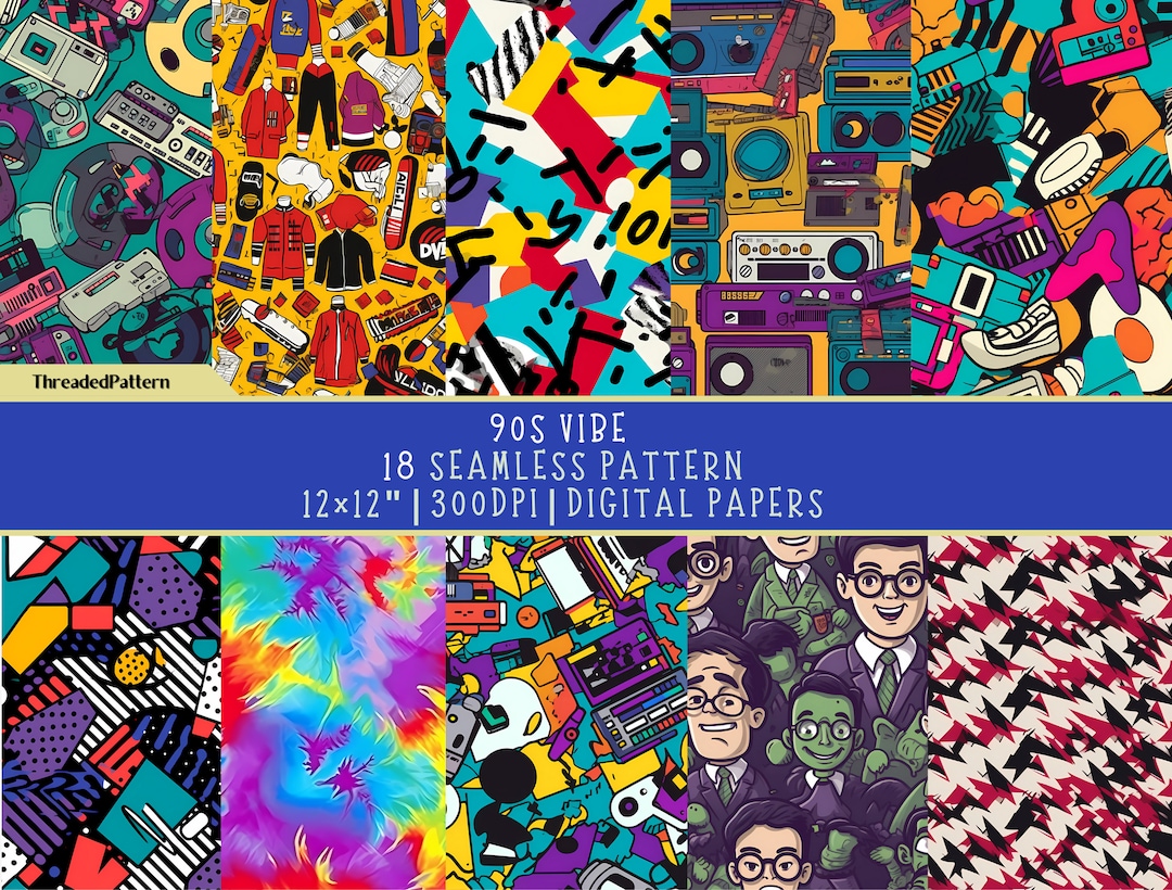 Retro Revival 90s Vibe Digital Paper Nostalgic Seamless - Etsy