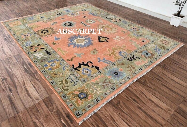 Handmade Peach Oushak Rug: Hand-knotted Wool Oriental Rug - Etsy