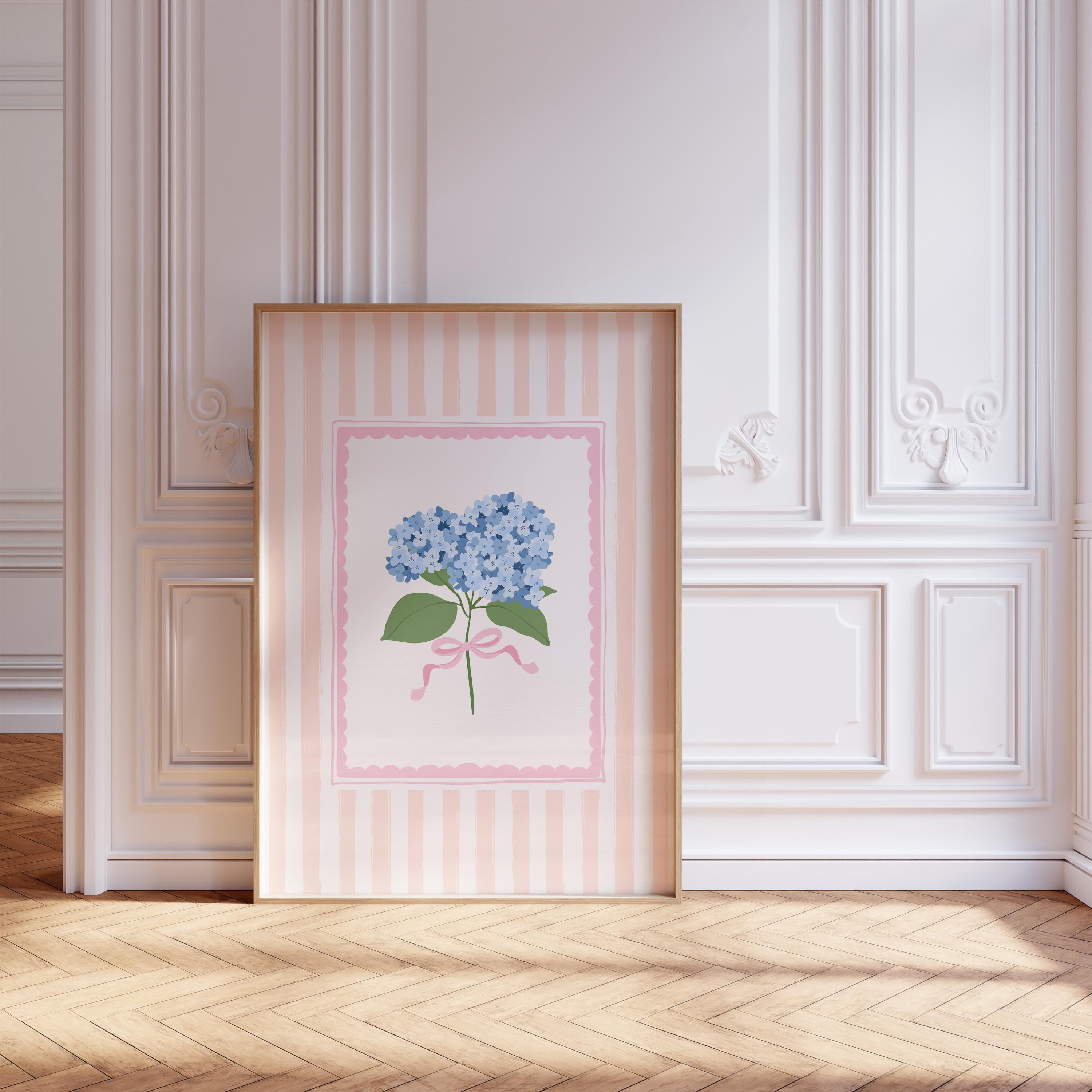 Hydrangea Print – Preppy Dorm Room Wall Art, Coquette Blue Flower ...