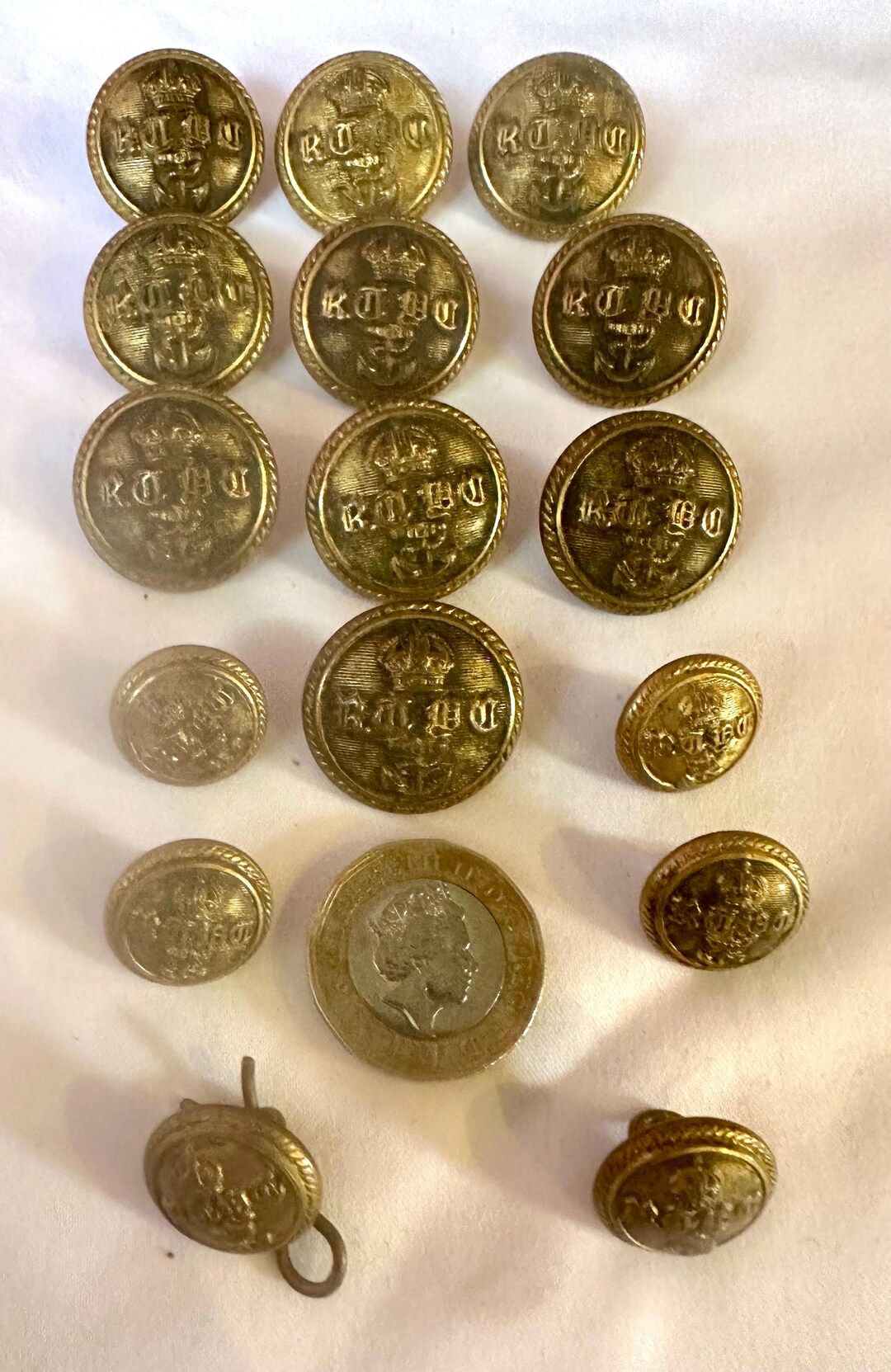 Very Old Set of Royal British Yatch Club Brass Buttons - 10 Large and 6 ...