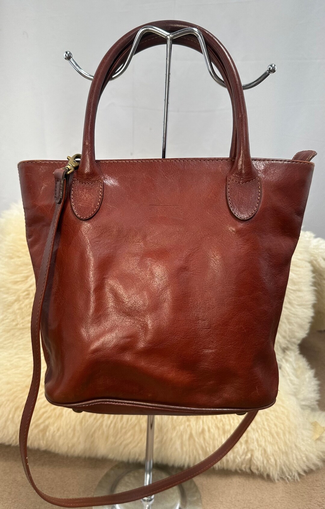 Vintage Bucket Style Leather Ladies Handbag by Texier. Deep Conker ...