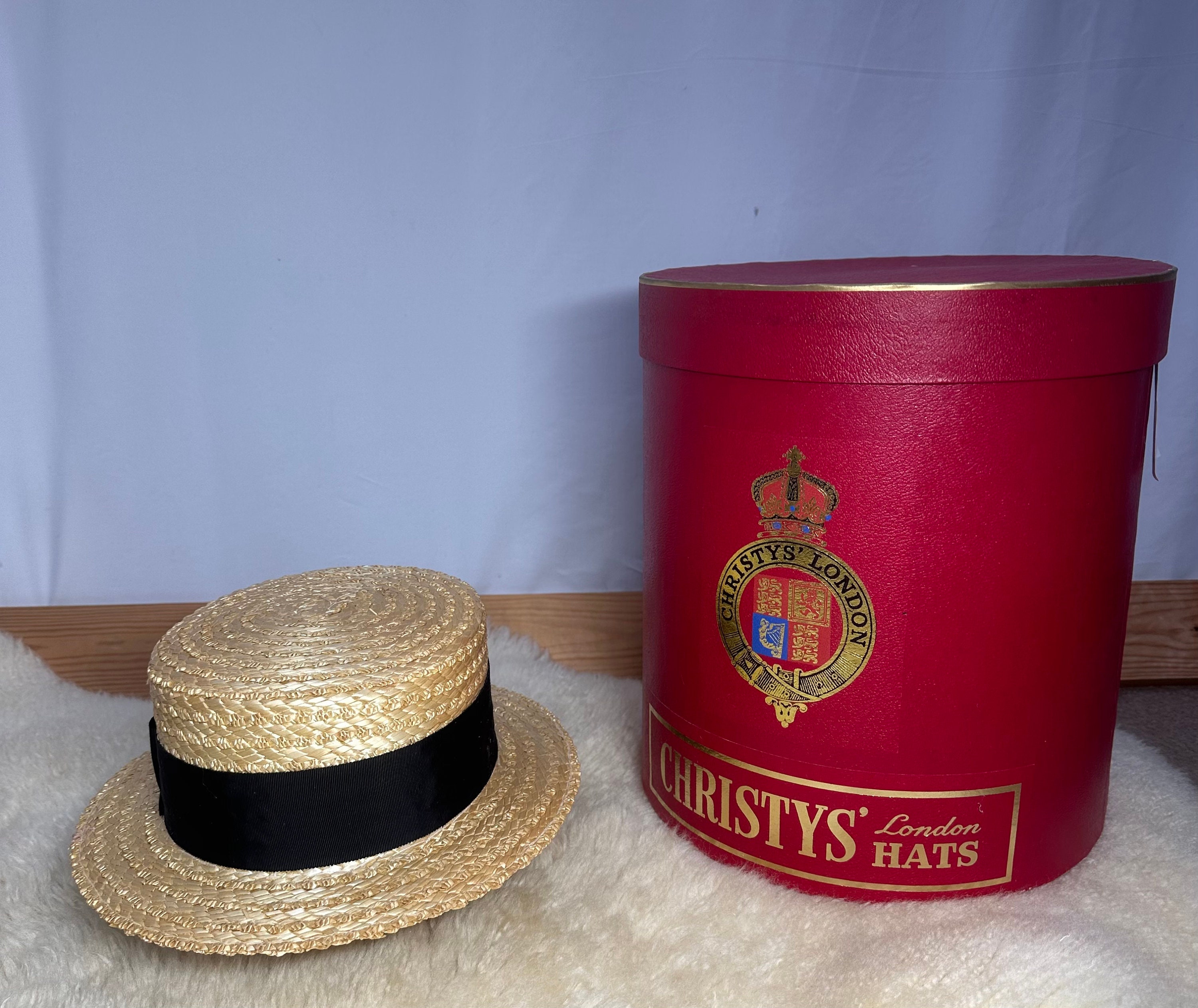 Vintage Christies Large Hat Red Hat Box With Original Mens Christies ...