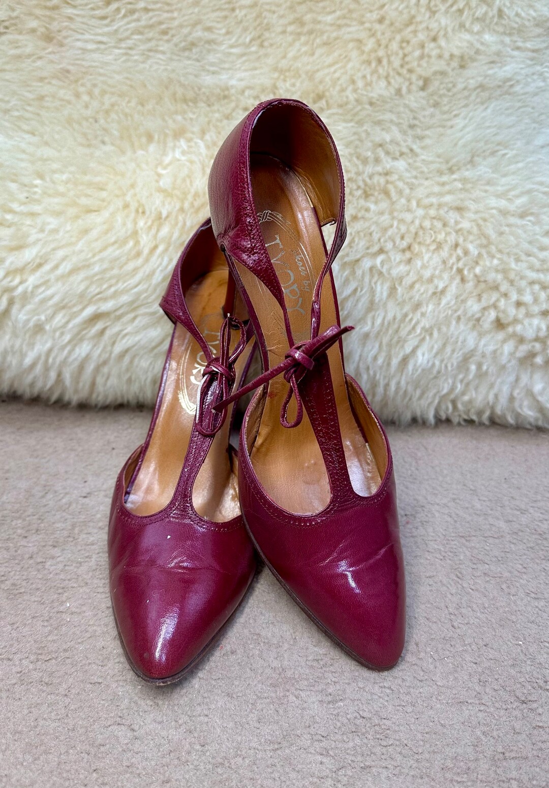 Vintage Rare Ladies Deep Red/maroon High Heel Shoes, Ivory of New Bond ...