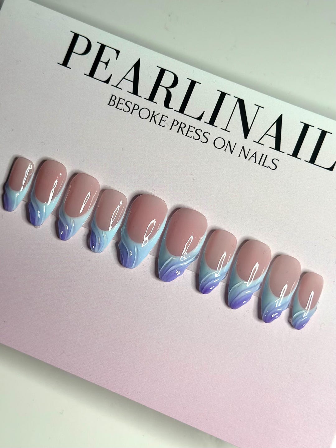 Blue & Lilac French Tips With Hard Gel Details Press on Nails-french ...