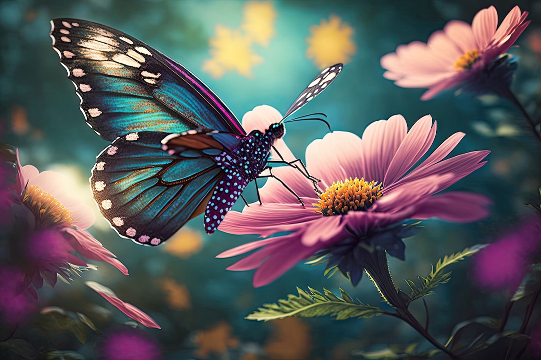 Paisaje de mariposas AI arte digital listo para imprimir en - Etsy España
