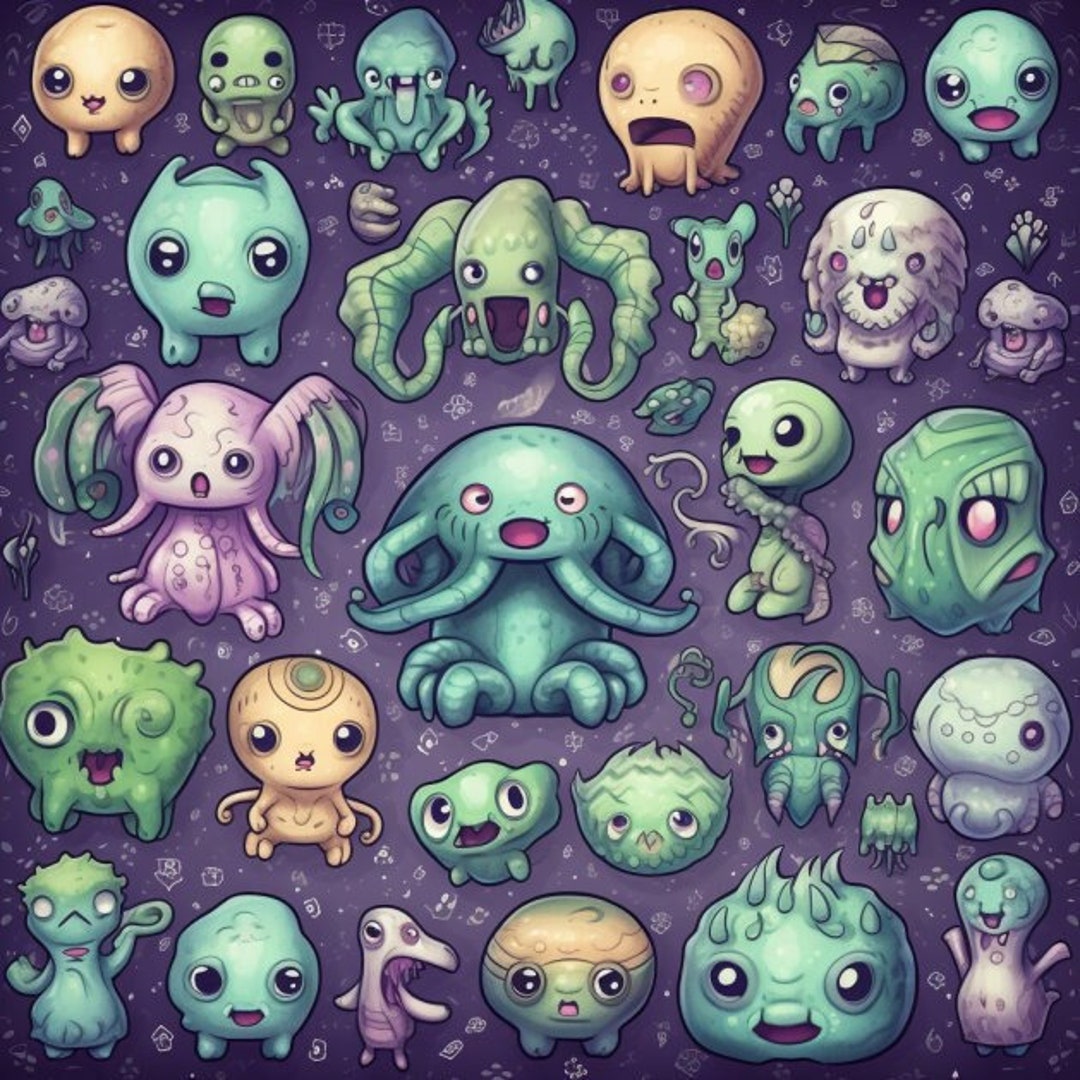 Chibi Eldritch Creature Digital Sticker and Pattern Set - Etsy