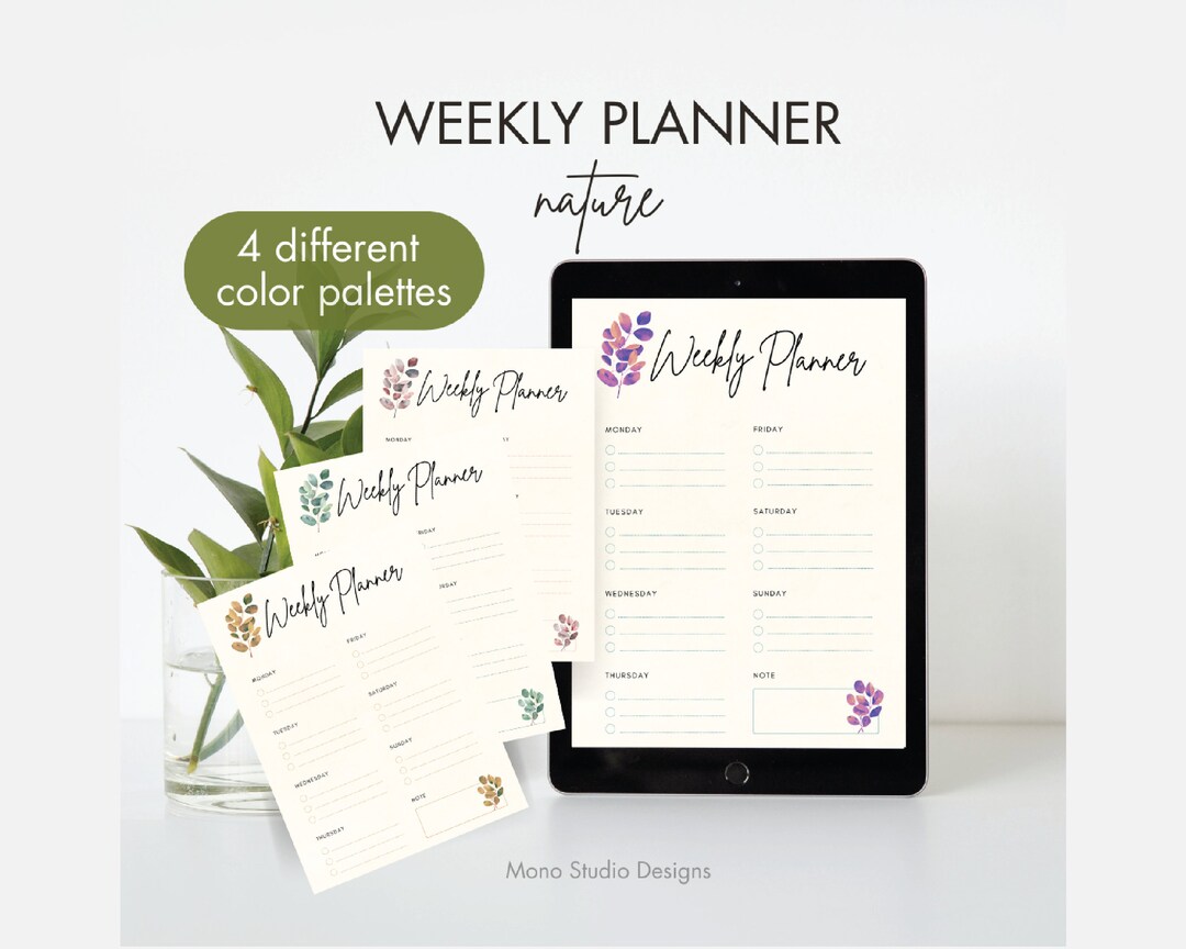Printable Weekly Planner - Nature Themed Minimalist Design With 4 Color ...