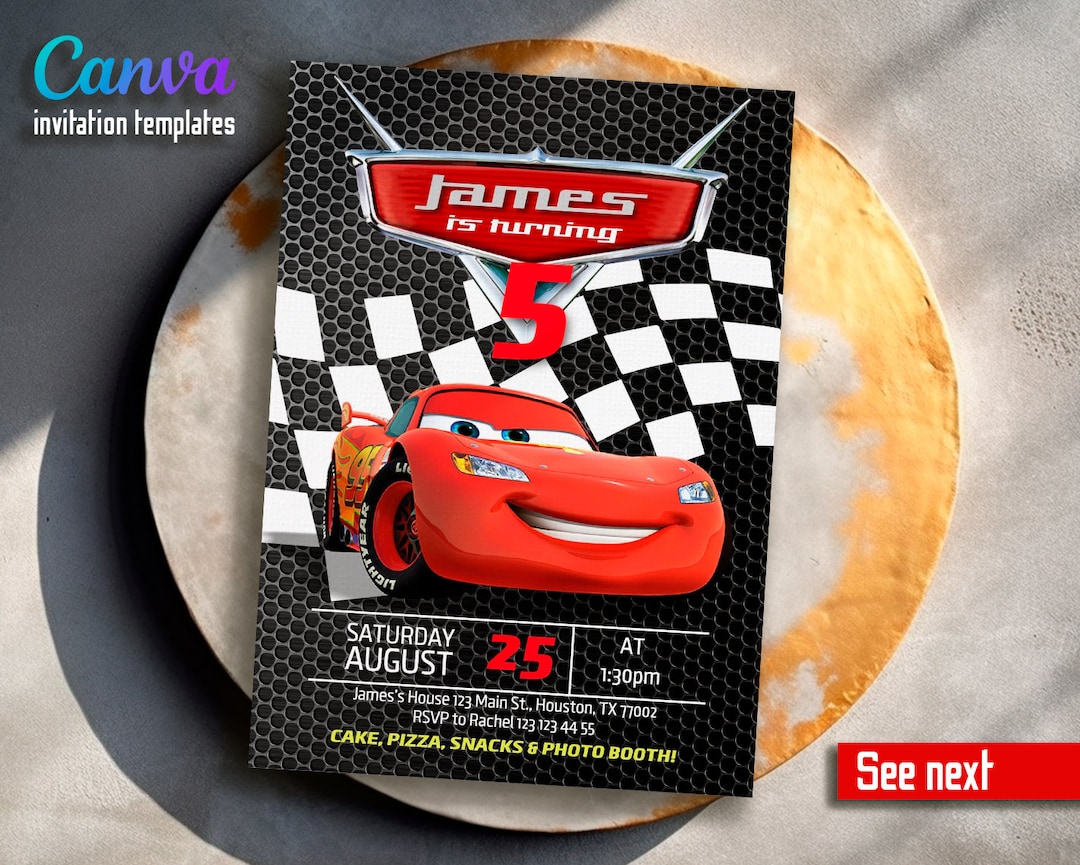 Invitación de Cars imprimible invitación de Rayo Mcqueen - Etsy México