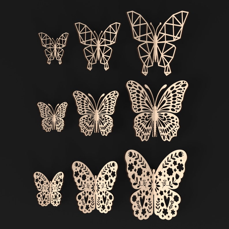 3d Butterfly Svg Laser Cutting Files Wooden Butterfly 3d Svg Etsy