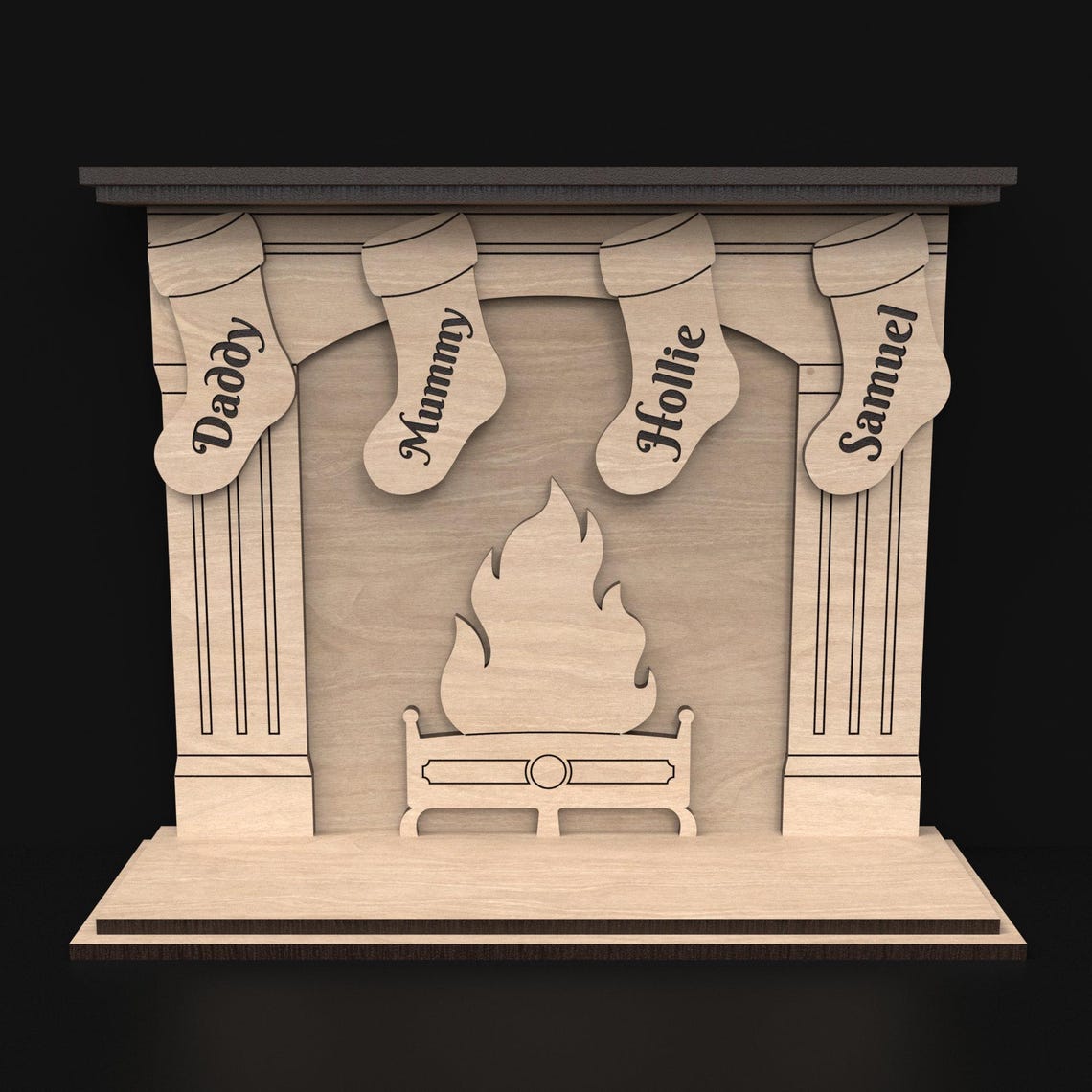3D Christmas Fireplace Kit Laser Cut Files - Personalized Stockings ...