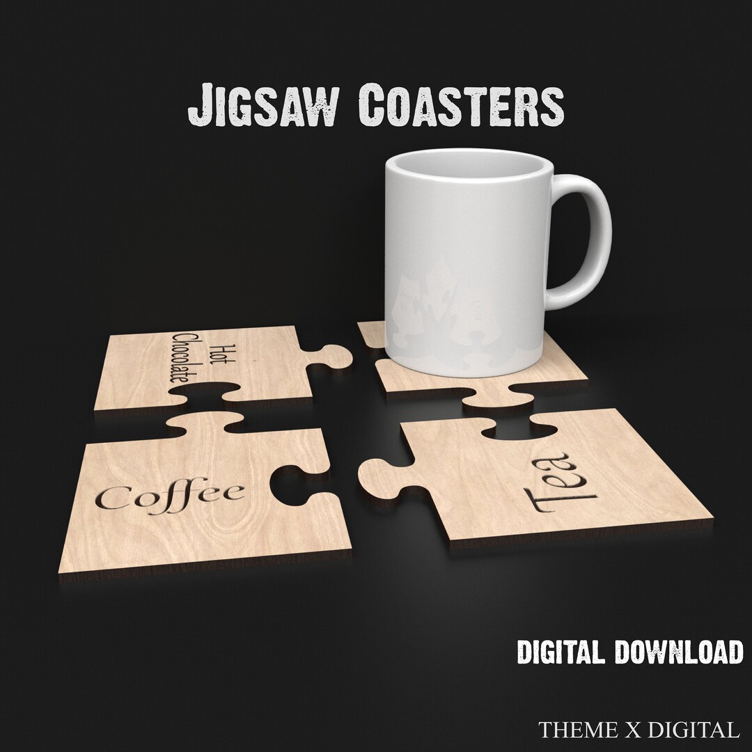 4 Jigsaw Coaster Svg Laser Cutting Files - Personalized Coaster Set ...