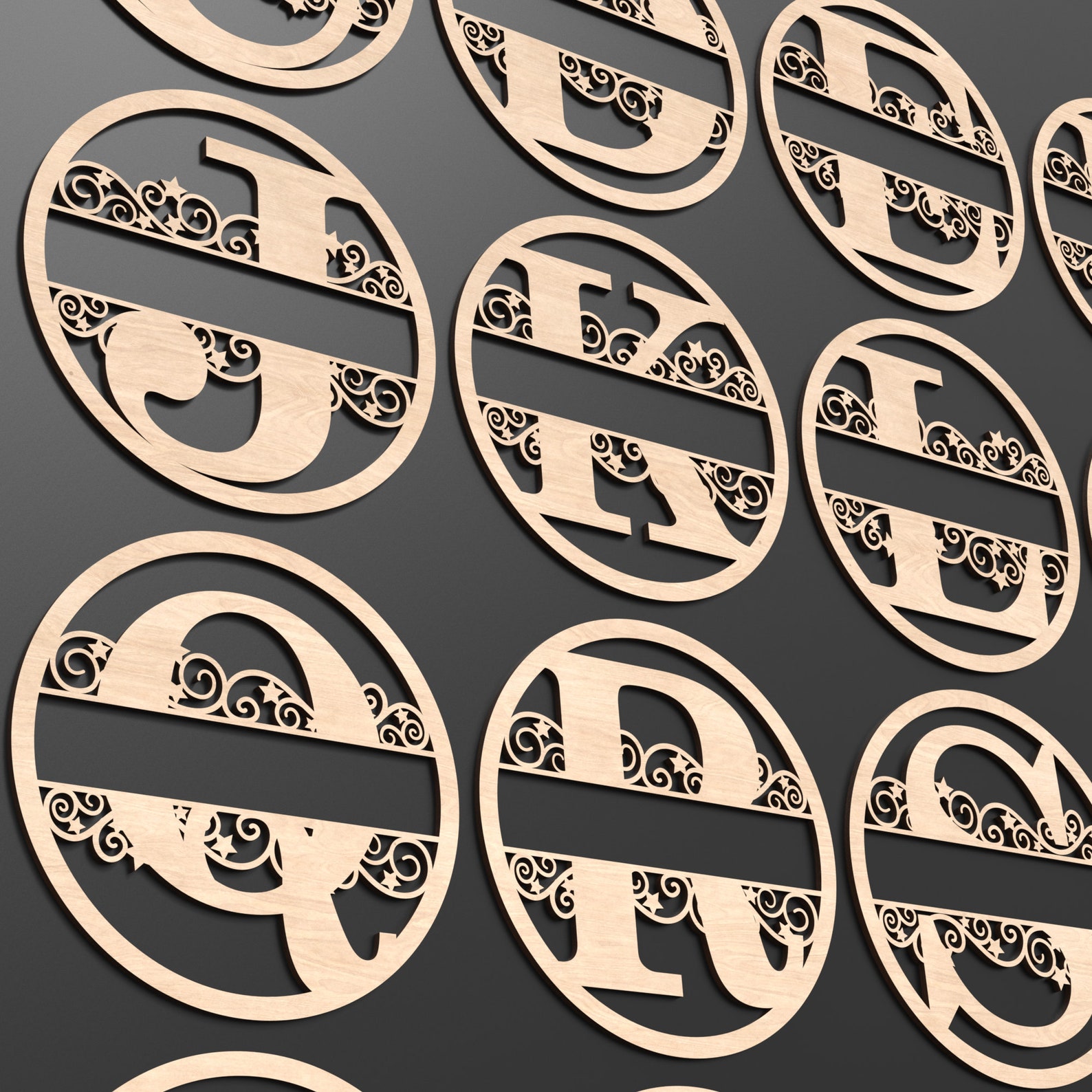 Circle Monogram Svg Alphabet Laser Cutting Files With 2 Designs, Split ...