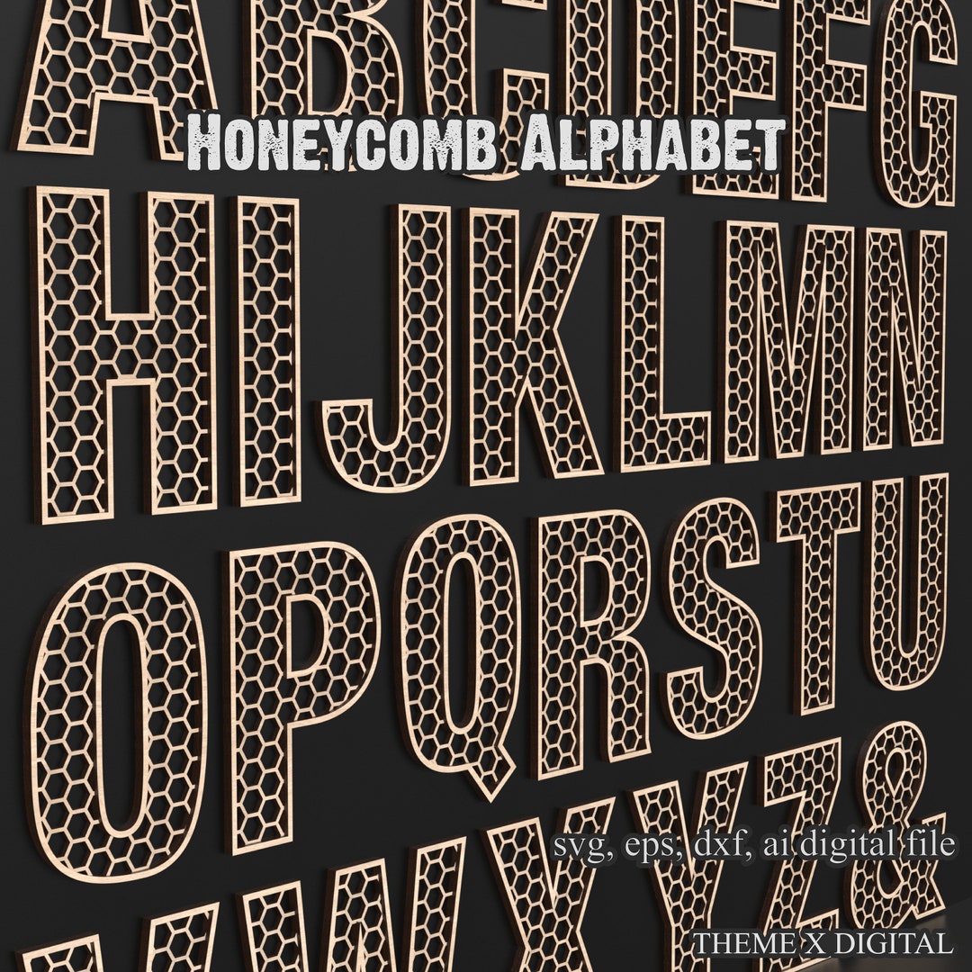 Honeycomb Letters Alphabet Svg Laser Cutting Files, Honeycomb Font Svg ...