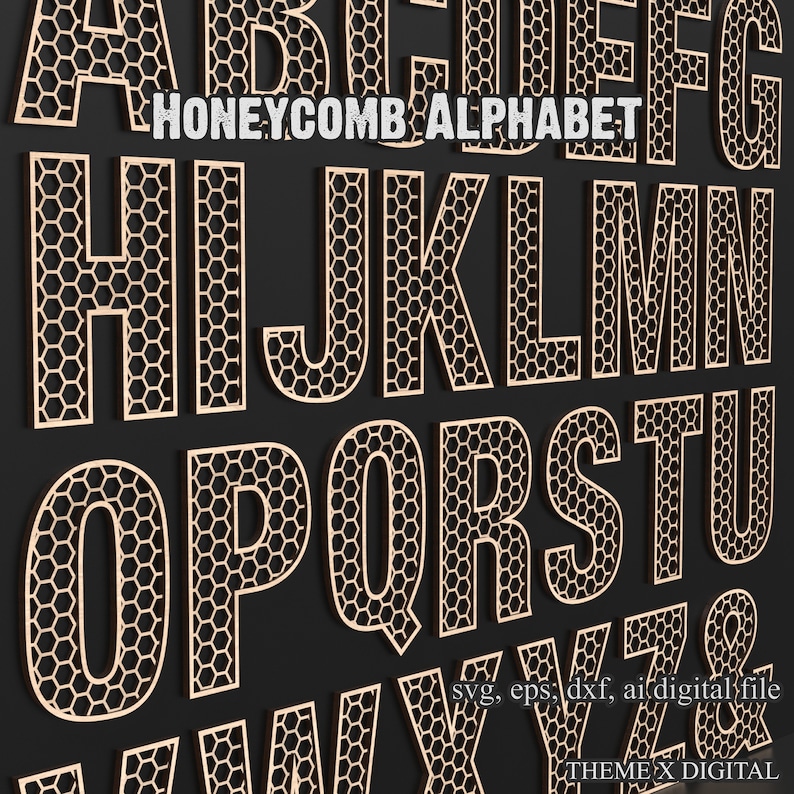 Honeycomb Letters Alphabet Svg Laser Cutting Files, Honeycomb Font Svg ...