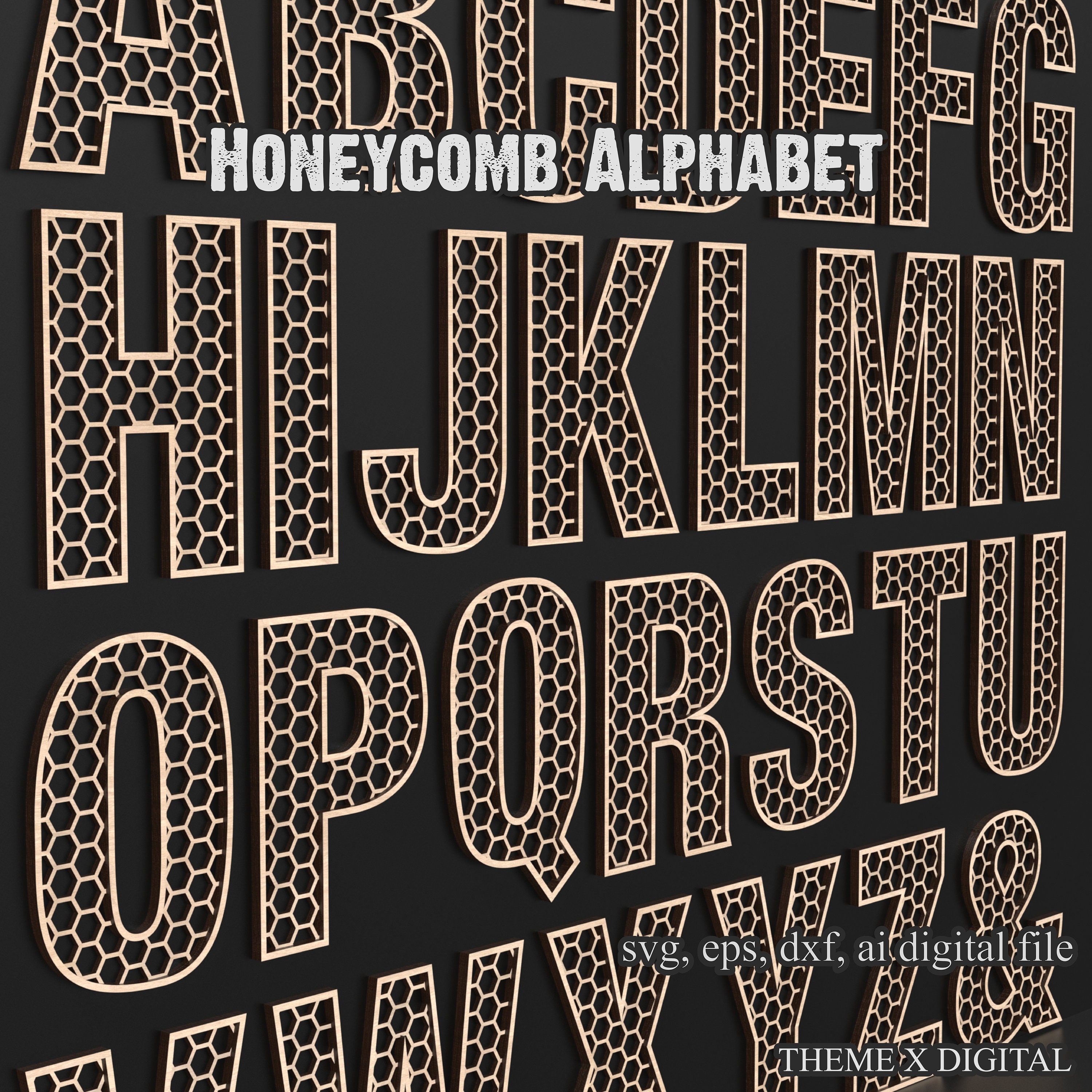 Honeycomb Letters Alphabet Svg Laser Cutting Files Honeycomb - Etsy