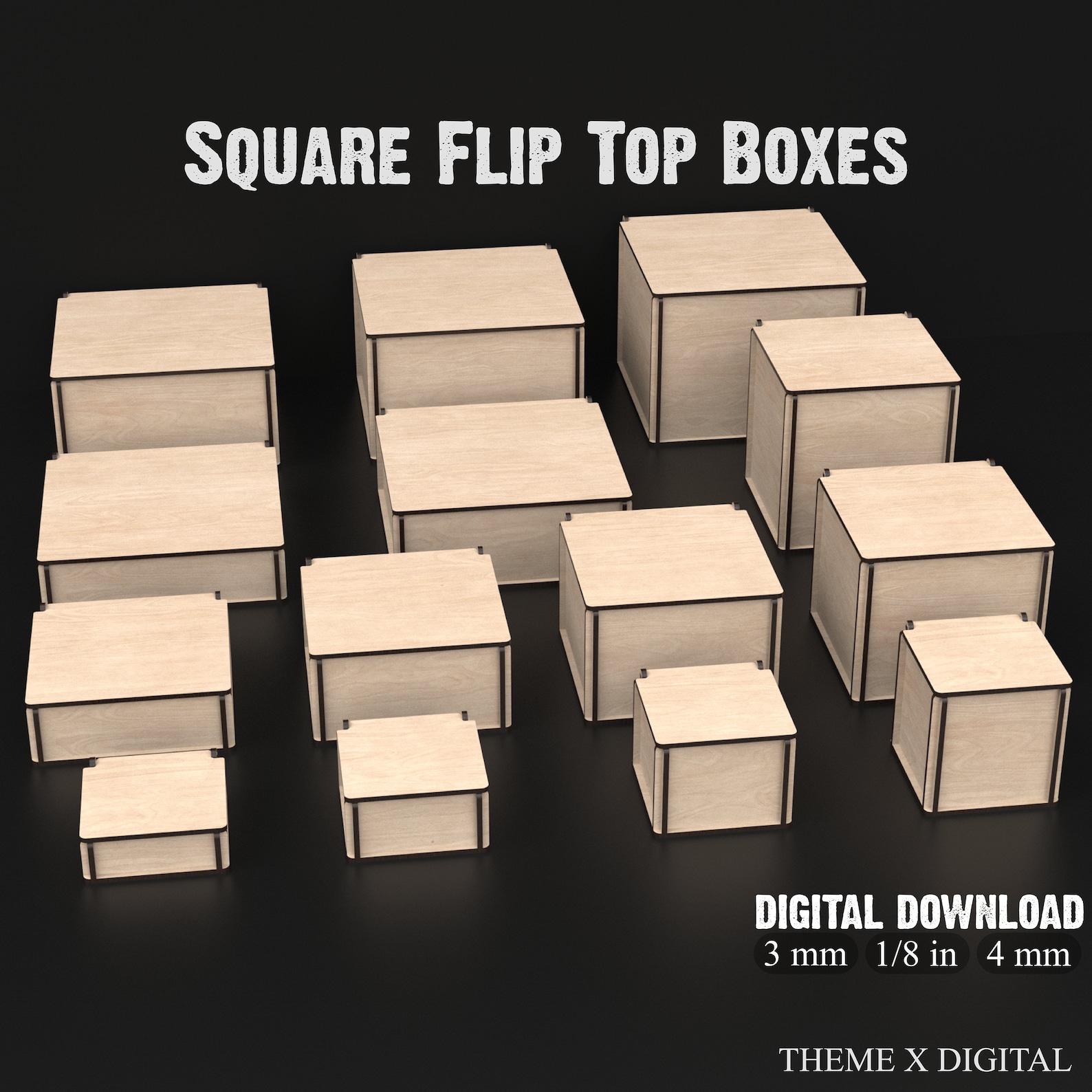 14 Square Flip Top Box Svg Laser Cutting Files, Square Laser Cut Box ...