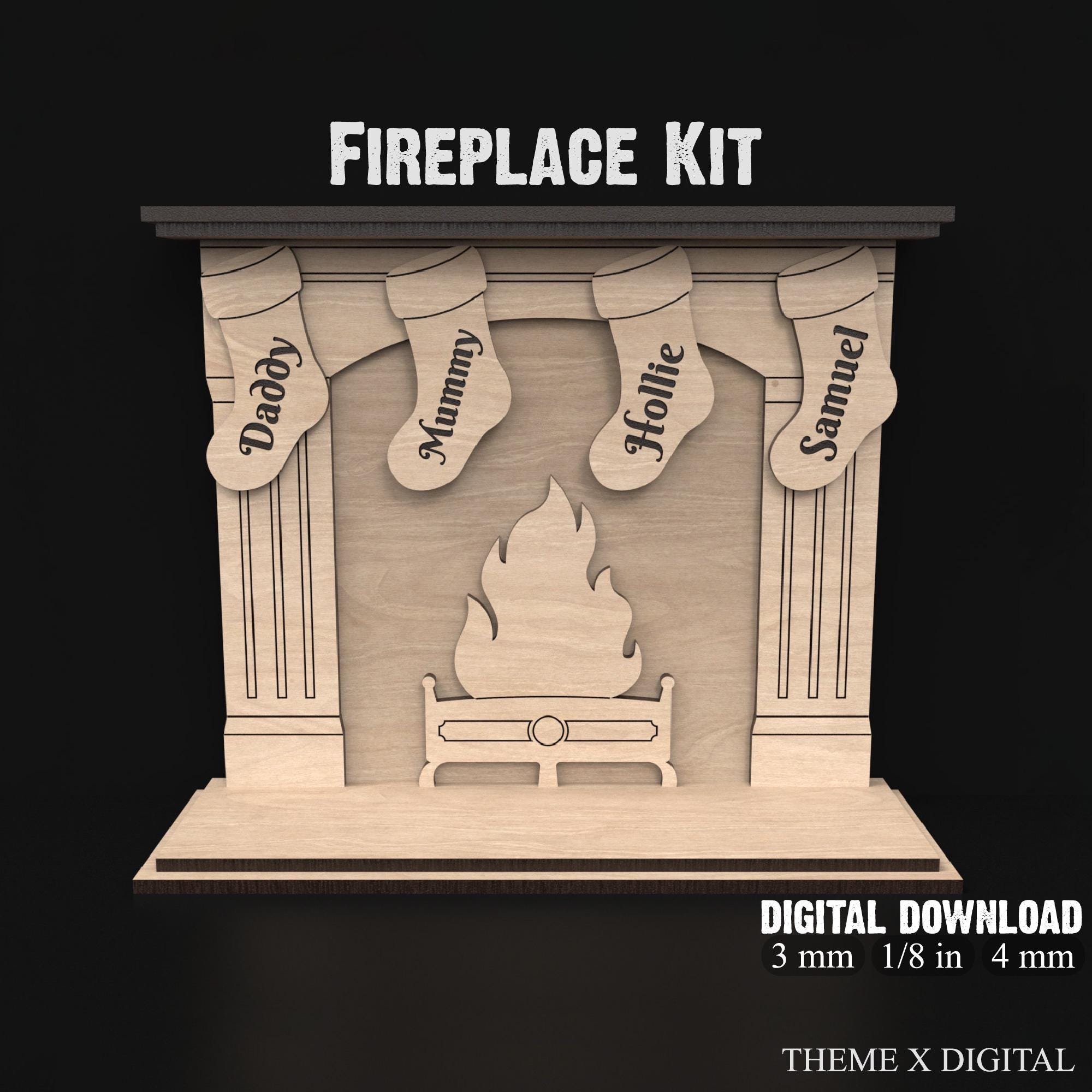 3D Christmas Fireplace Kit Laser Cut Files - Personalized Stockings ...