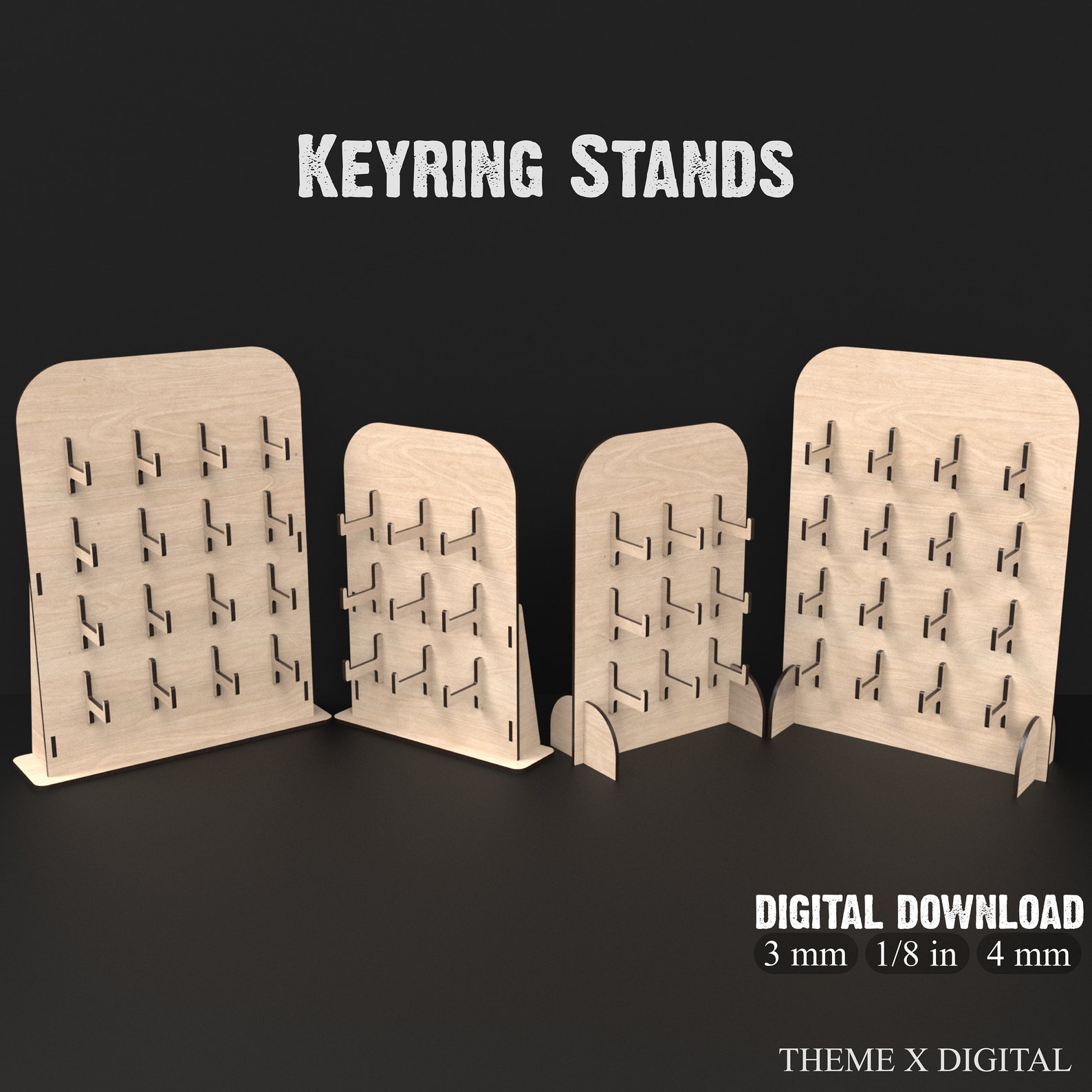 4 Keyring Stands With 2 Different Sizes and Styles, Keychain Stands Can ...
