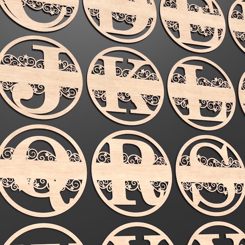 Circle Monogram Svg Alphabet Laser Cutting Files With 2 Designs, Split ...
