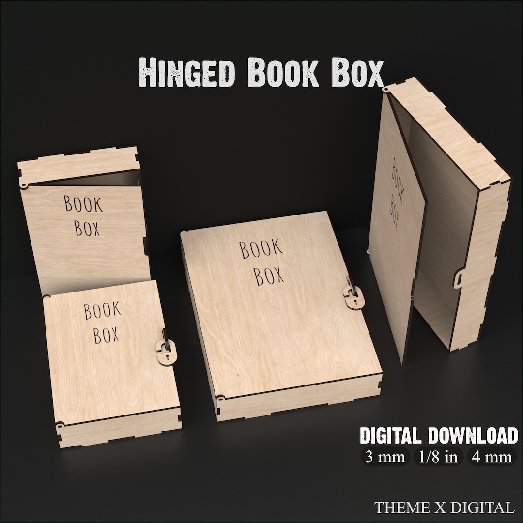 Hinged Book Box Svg Laser Cutting Files - Wooden Book Box Storage Svg ...