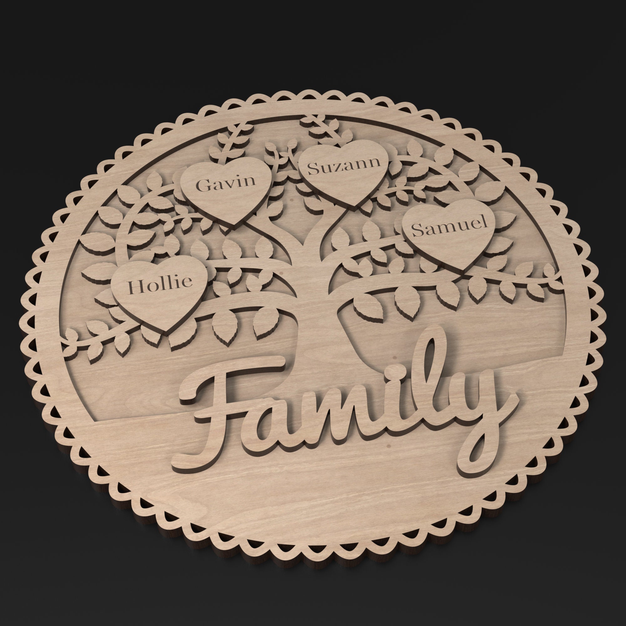 Family Tree Template Svg Laser Cut Files With Personalised Hearts, 2 ...