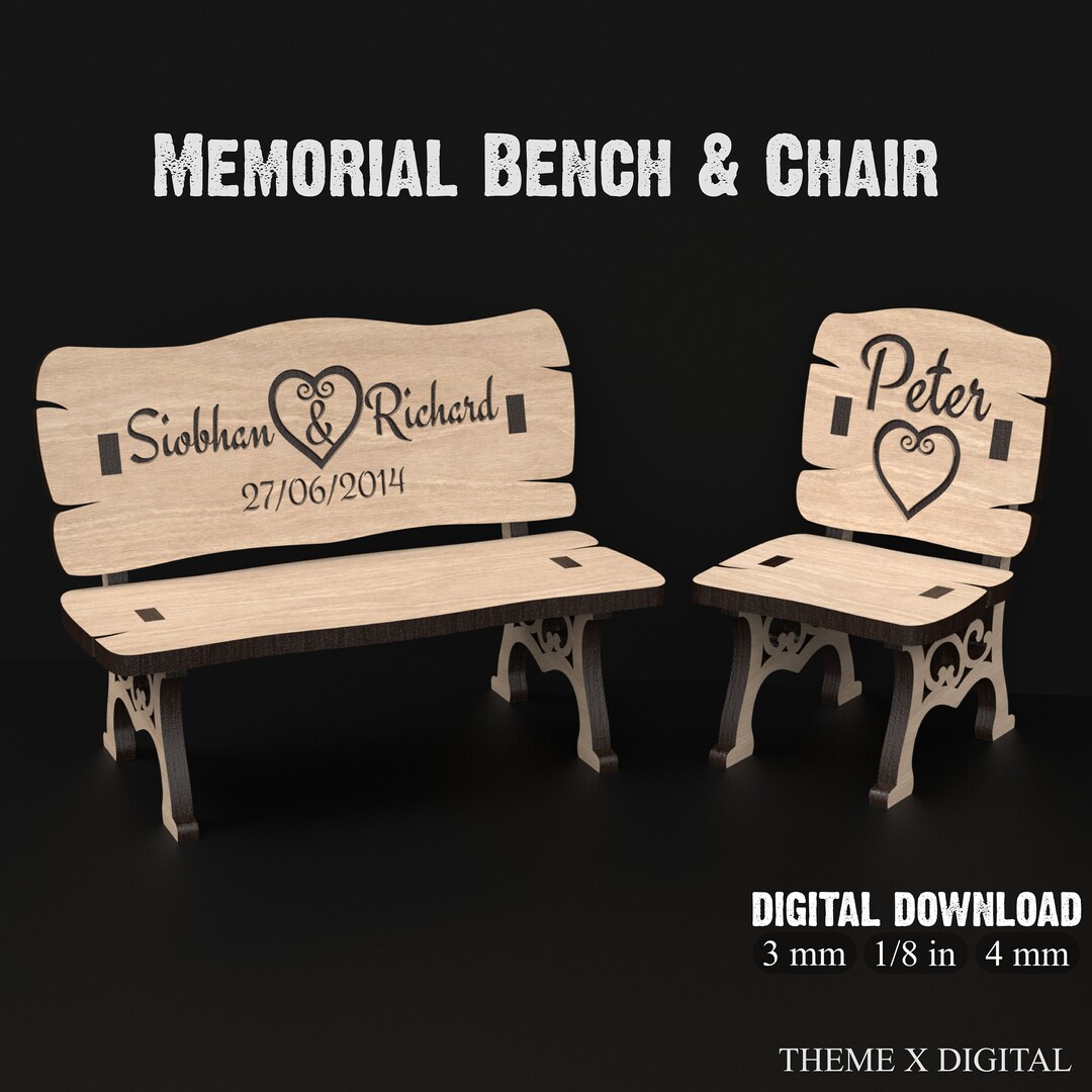 Memorial Bench and Memory Chair Svg Laser Cut Files V2 - Rustic Garden ...