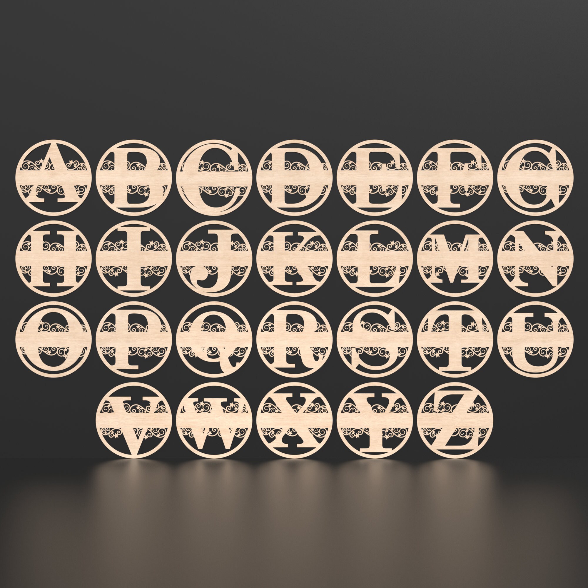 Circle Monogram Svg Alphabet Laser Cutting Files With 2 Designs, Split ...