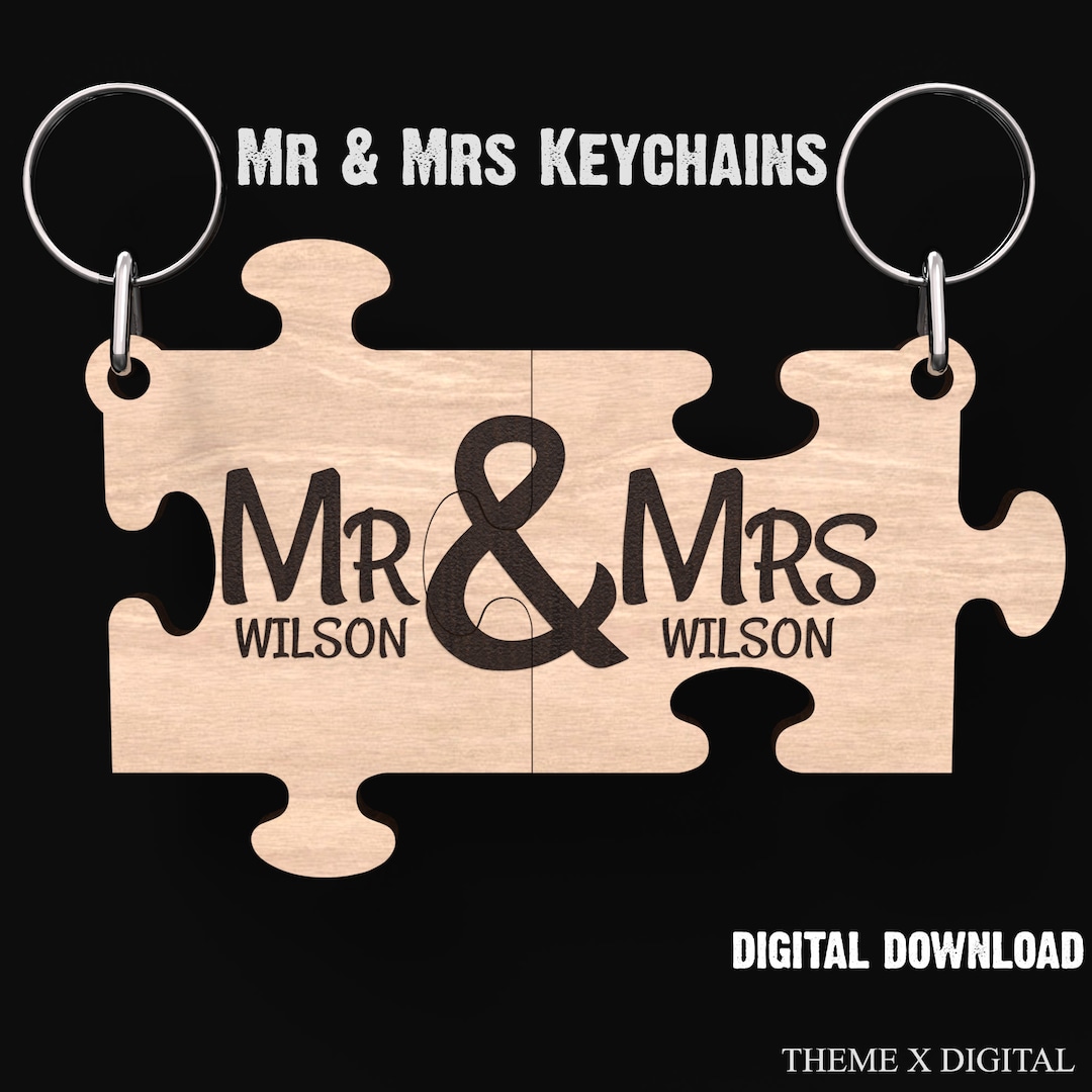 Set of 3 Mr and Mrs Jigsaw Keychain SVG Laser Cutting Files - Wedding ...