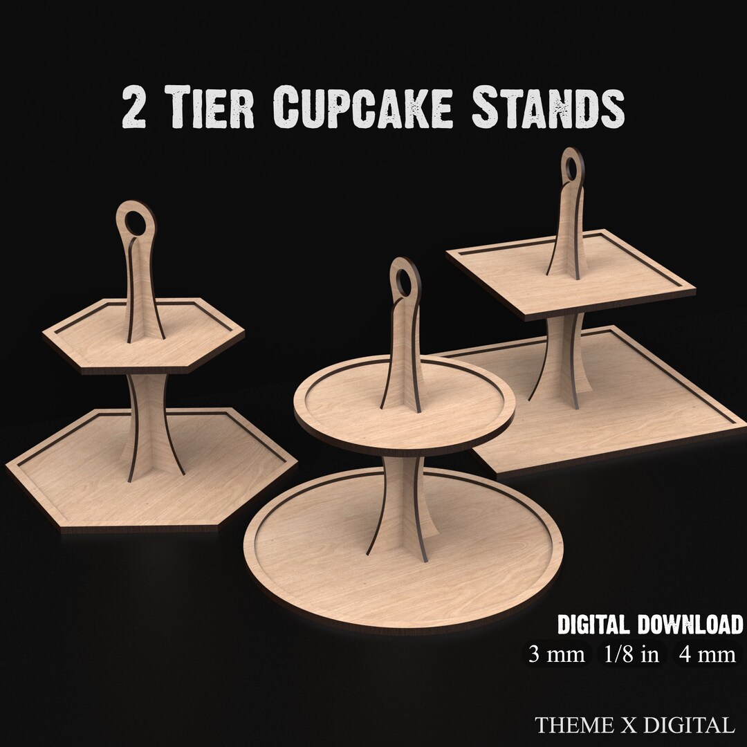 2 Tier Cake Stand SVG Laser Cutting Files - Round, Hexagon & Square ...