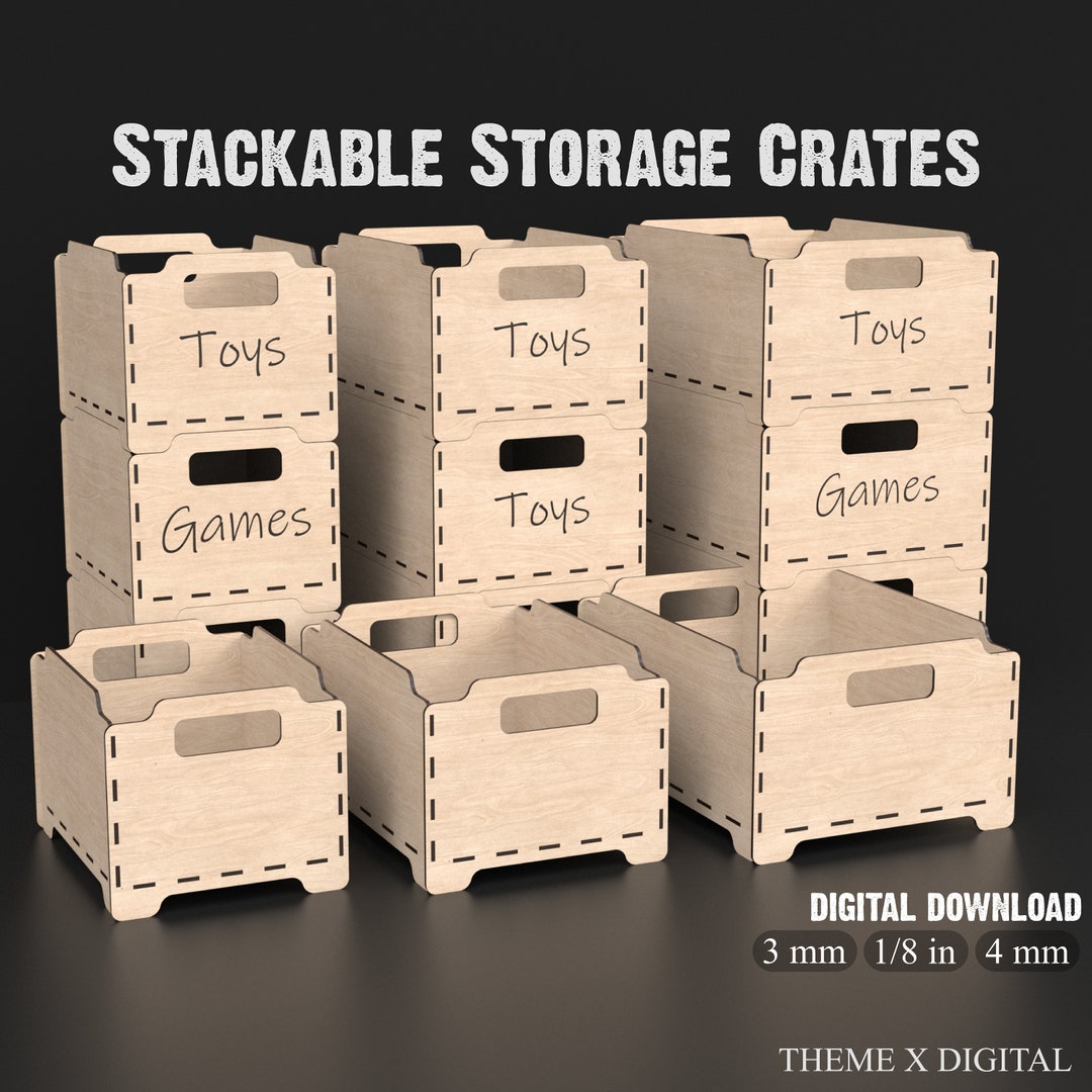3 Stackable Storage Box Svg Laser Cutting Files - Stackable Wooden Box ...
