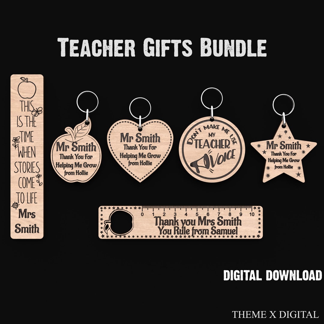 Teacher SVG Bundle, Keychain, Bookmark, Ruler Laser Cutting Files ...