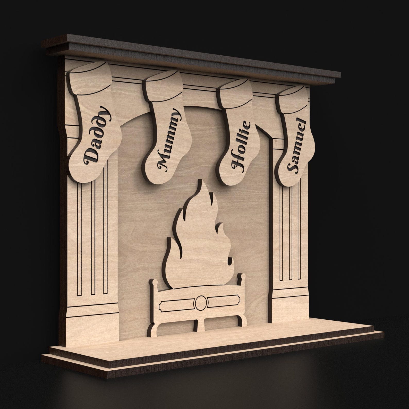 3D Christmas Fireplace Kit Laser Cut Files - Personalized Stockings ...