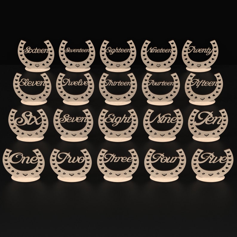 20 Horseshoe Wedding Table Numbers Svg Laser Cut Files - Table Number ...