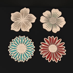 4 Flower Coaster Svg Laser Cutting Files With Storage Box - 3D Flower ...