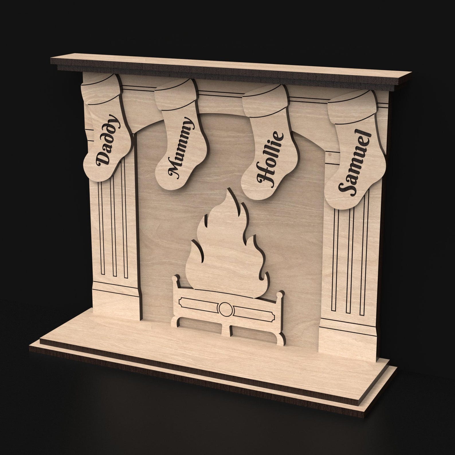 3D Christmas Fireplace Kit Laser Cut Files - Personalized Stockings ...