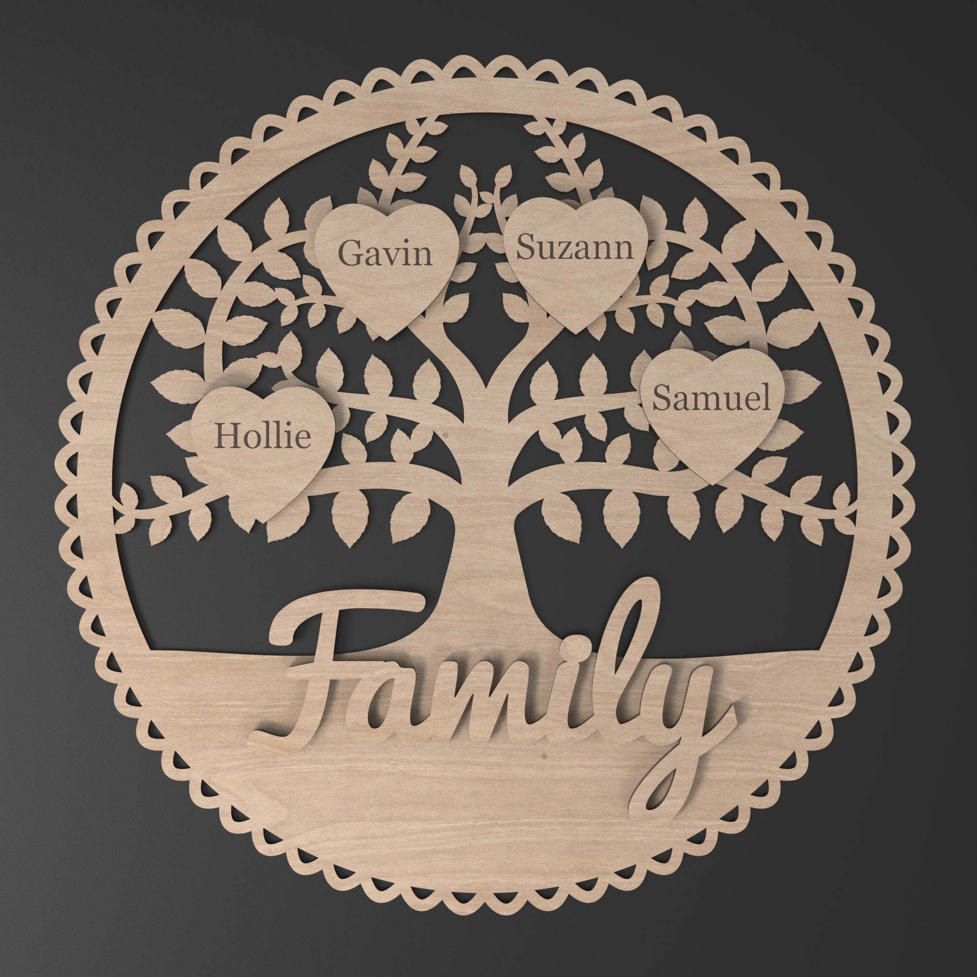 Family Tree Template Svg Laser Cut Files With Personalised Hearts, 2 ...