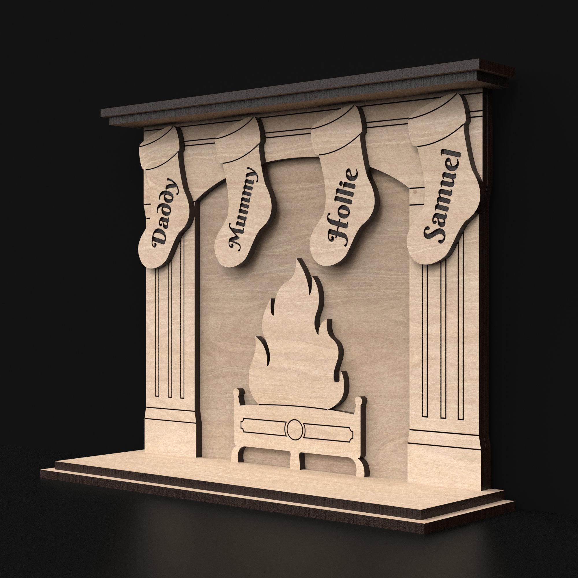 3D Christmas Fireplace Kit Laser Cut Files - Personalized Stockings ...