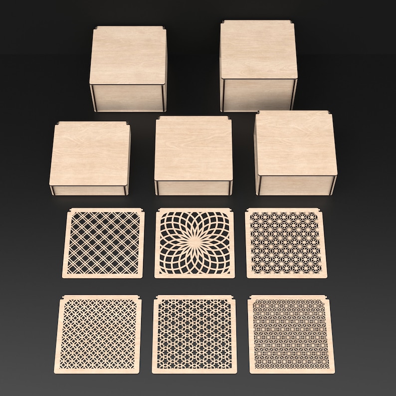 14 Square Flip Top Box Svg Laser Cutting Files, Square Laser Cut Box ...