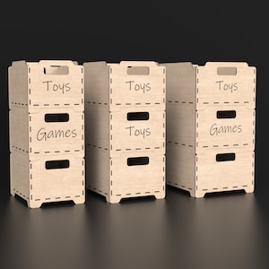 3 Stackable Storage Box Svg Laser Cutting Files - Stackable Wooden Box ...